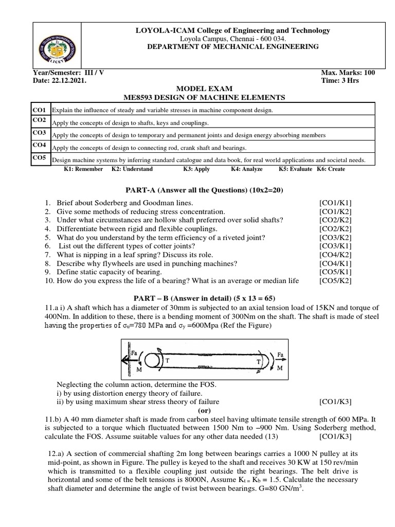 Me8593 - Dme - Model QP | PDF | Strength Of Materials | Belt (Mechanical)
