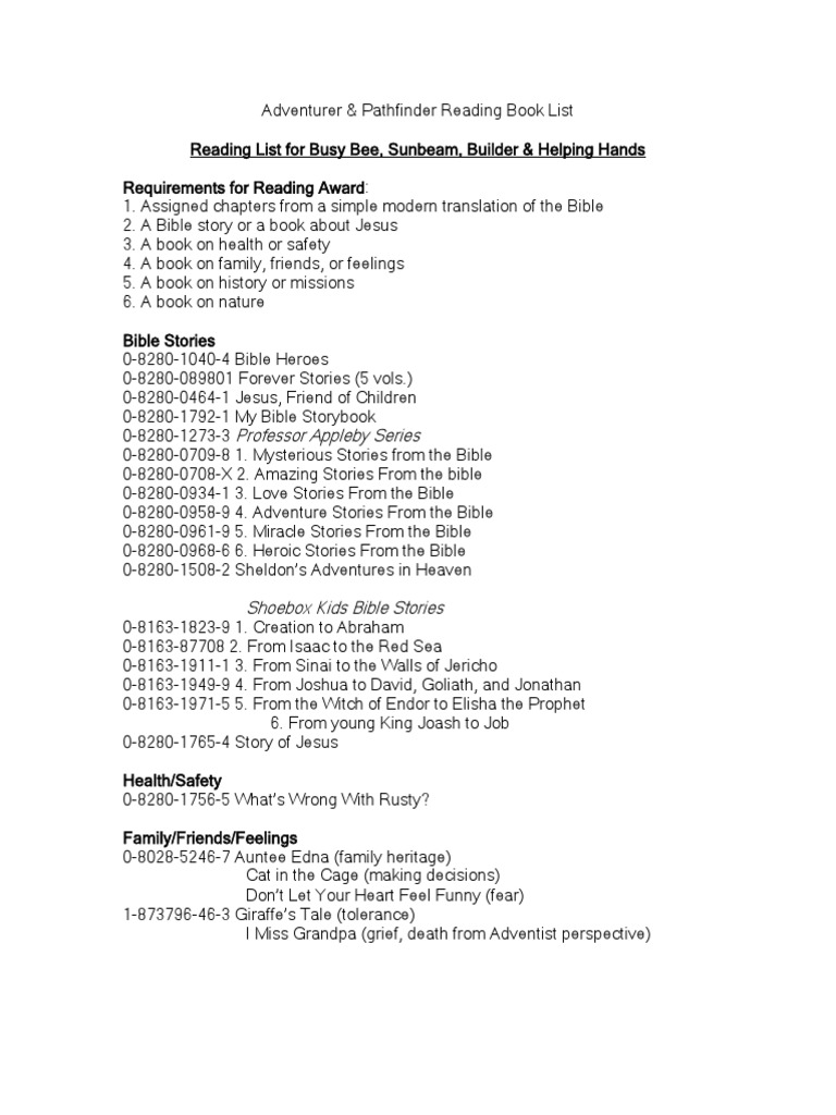 Adventurer Pathfinder Reading List | PDF