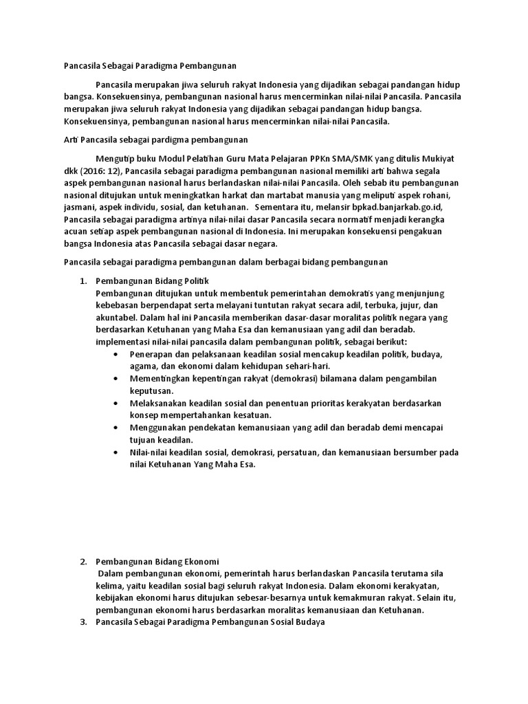 Pancasila Sebagai Paradigma Pembangunan | PDF