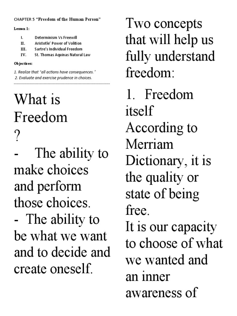 Chapter 5 Lesson 1 Freedom of The Human Person | PDF | Free Will ...