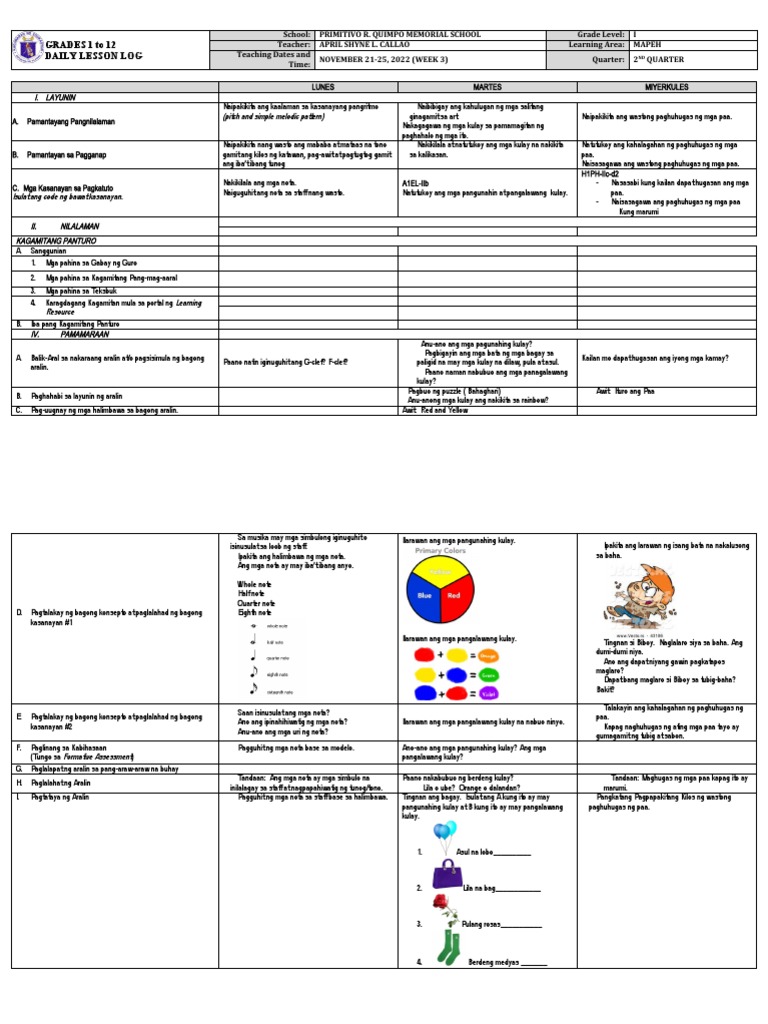 DLL - Mapeh 1 - Q2 - W3 | PDF