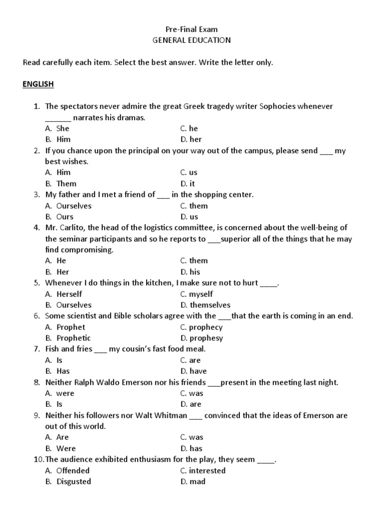 Pre Final Exam Gen Ed | PDF