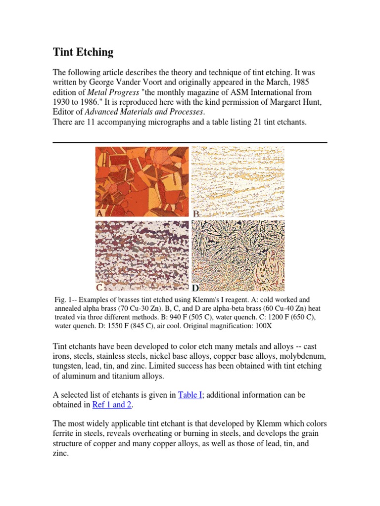 Tint Etching | PDF | Acid | Steel
