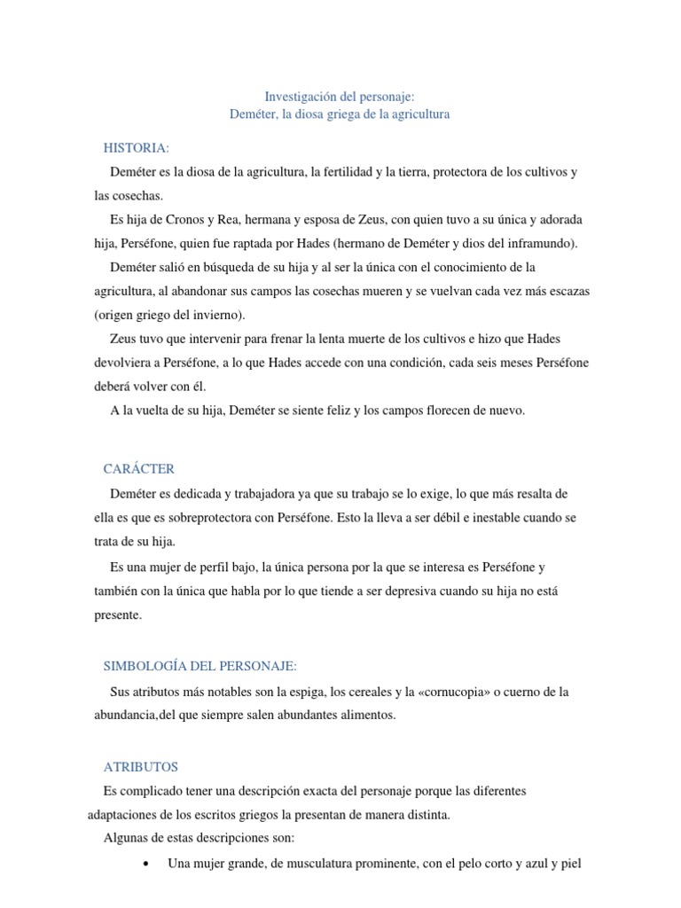 Descripcion Personaje | PDF | Perséfone | infierno