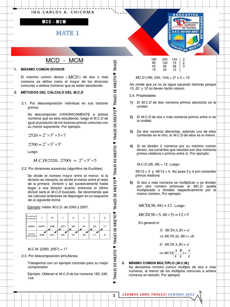 MCM y MCD | PDF | Funciones y mapeos | Matemáticas