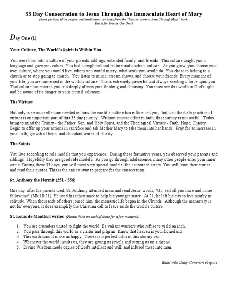 DAY 1 33 Day Consecration | PDF | Mary, Mother Of Jesus | Prayer