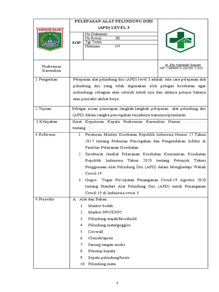 Sop Pelepasan Apd Level 3 | PDF