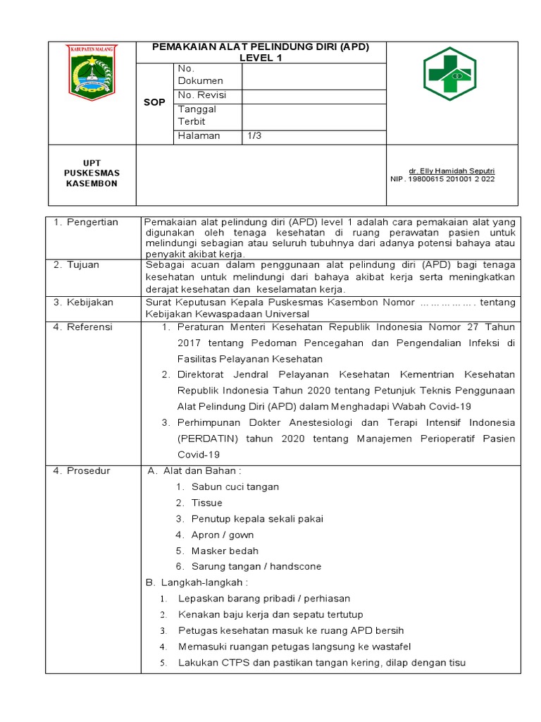 Sop Pemakaian Apd Level 1 Pdf