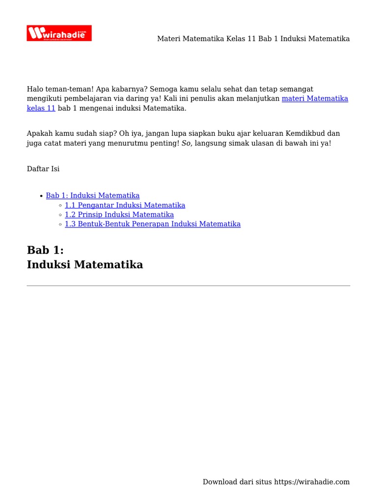 Materi Matematika Kelas 11 Bab 1 Induksi Matematika | PDF