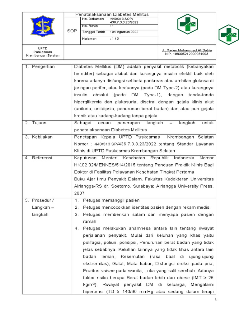 Sop Penatalaksanaan DM (Fixed) | PDF