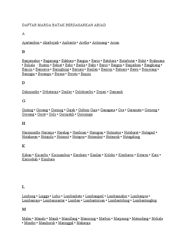 Daftar Marga Batak Berdasarkan Abjad | PDF