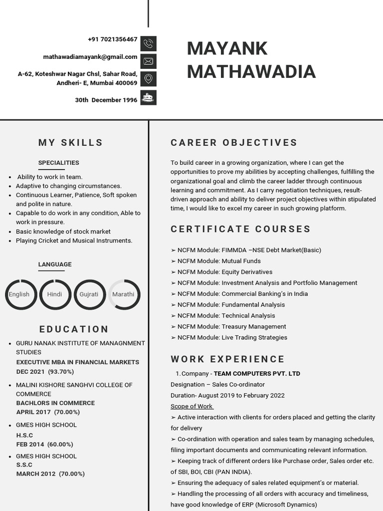 Mayank Mathawadia's Resume | PDF | Financial Economics | Investing