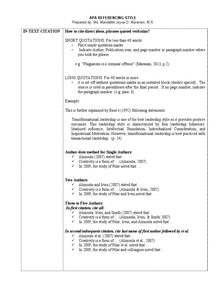 Apa Style | PDF | Transformational Leadership | Paragraph