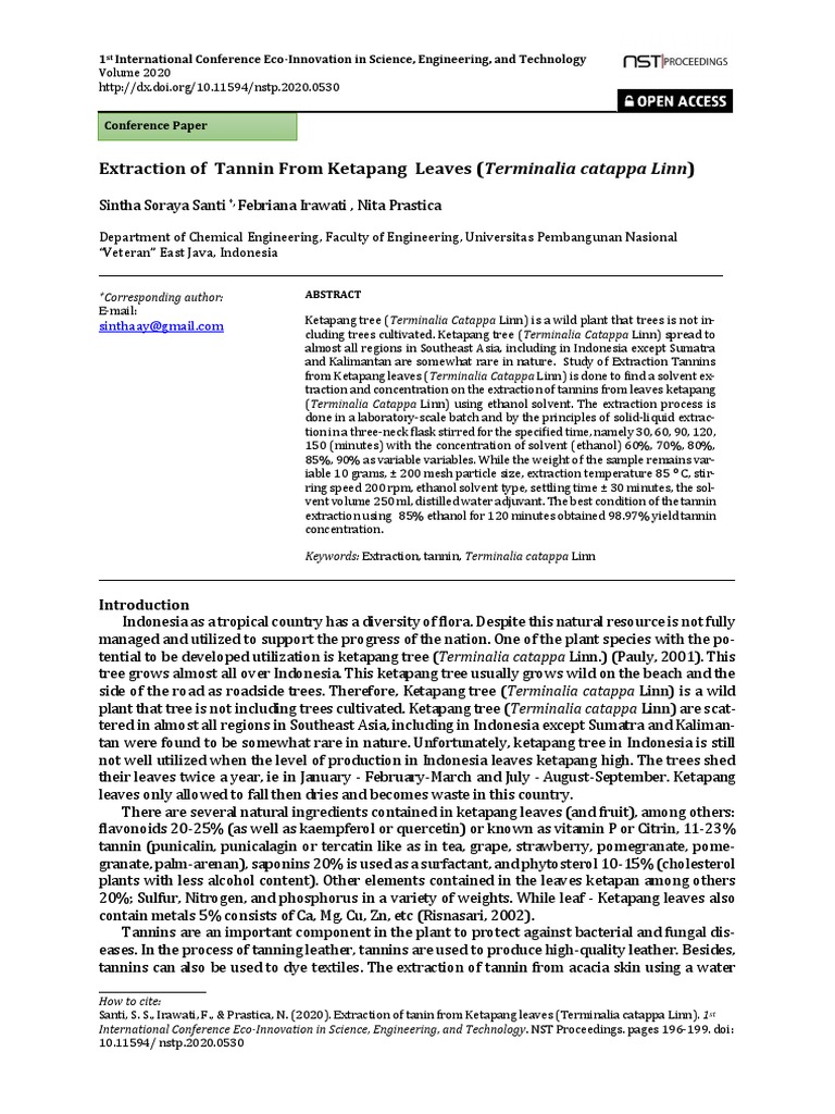 Extraction of Tannin From Ketapang Leaves (Terminalia Catappa Linn) | PDF