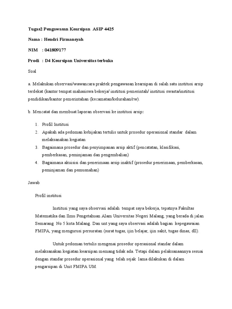 Tugas2 Pengawasan Kearsipan ASIP 4425 | PDF