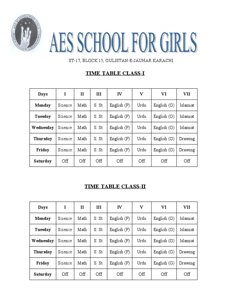 Time Table Class Wise Aes | PDF