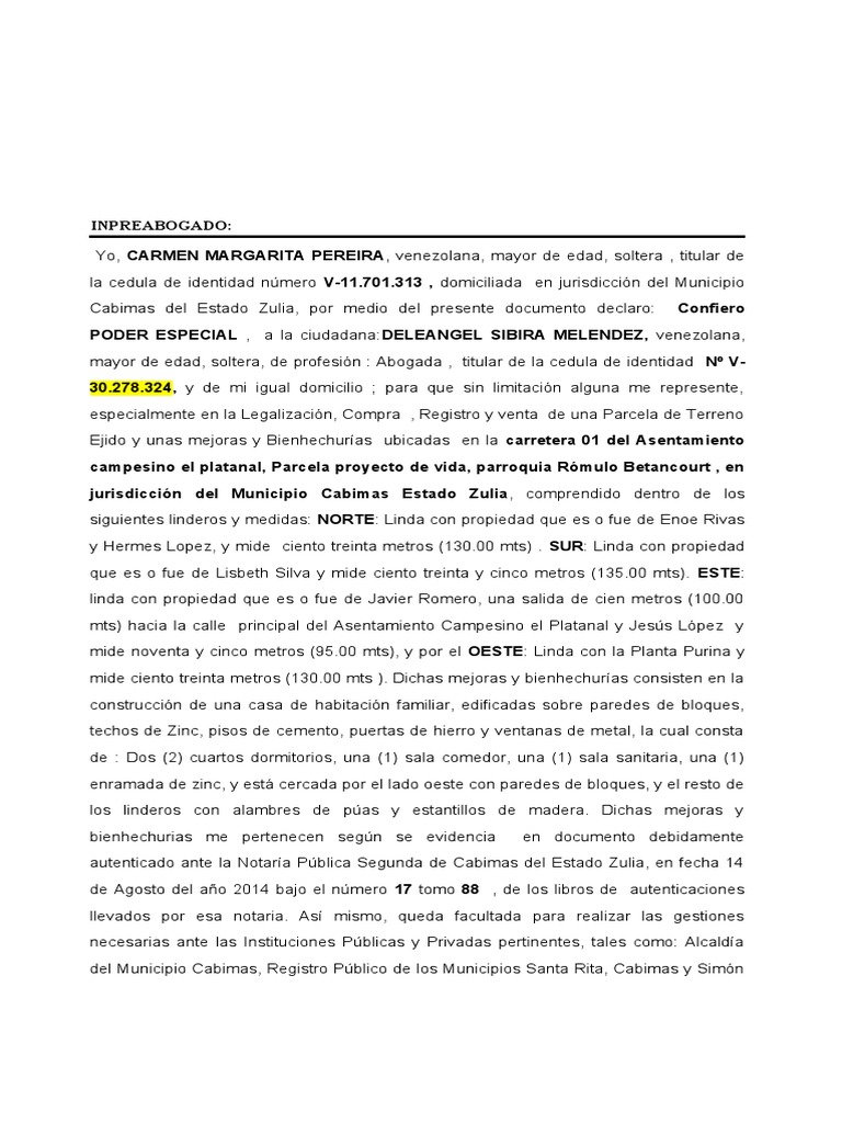 Poder Especial para Venta de Inmueble | PDF