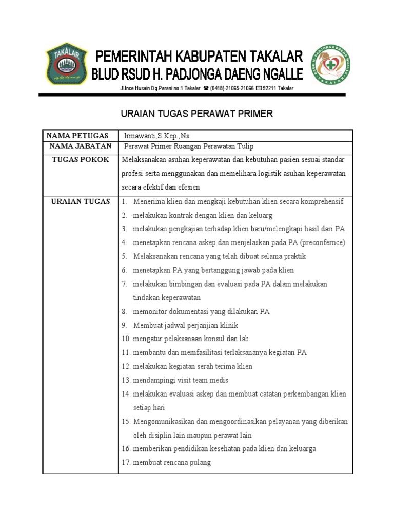 Uraian Tugas Perawat Primer | PDF