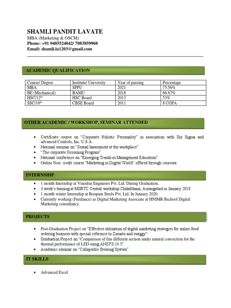 Shamli Lavate's Content Creator Resume | PDF | Communication