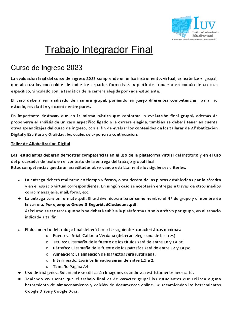 Ejemplo de Trabajo Integrador Final 2023 | PDF | Evaluación | Bibliografía
