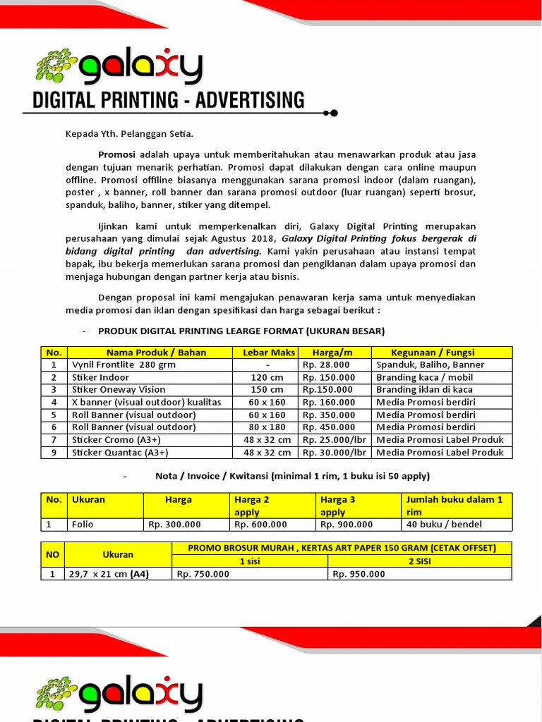Penawaran Kerjasama Dan Price List Ayo P | PDF