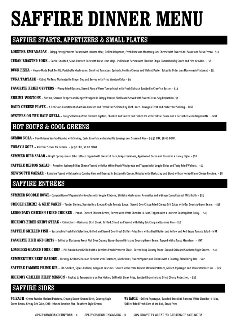 Dinner Menu | PDF | Grilling | Salad