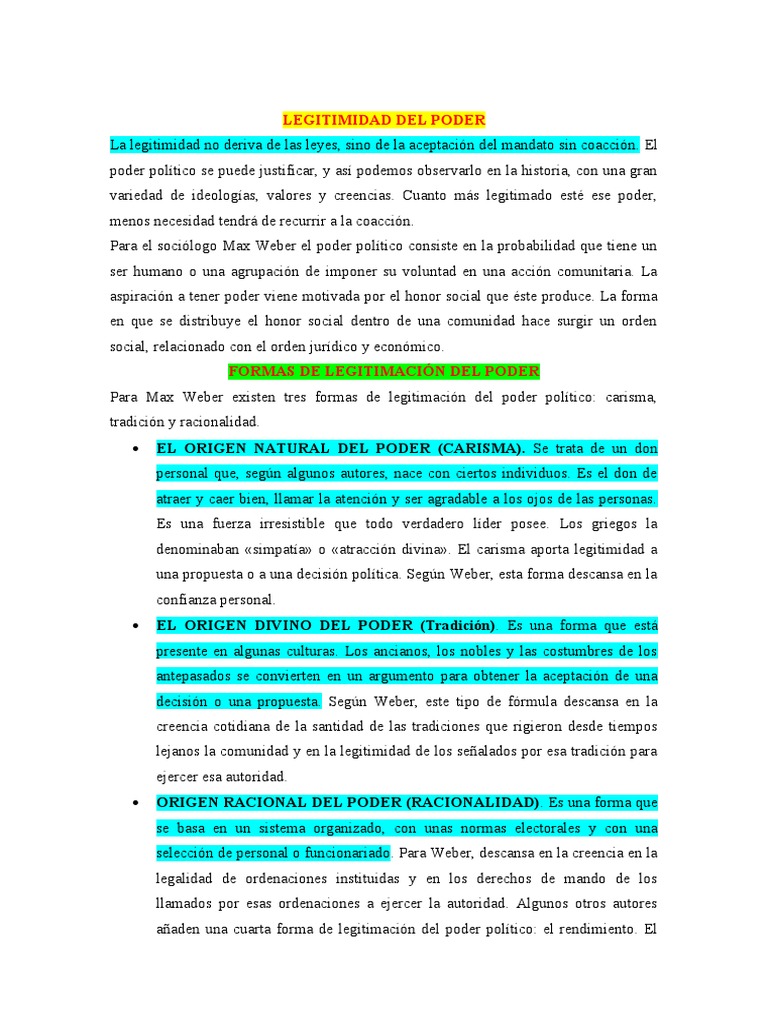 Tipos de Legitimidad según Max Weber | PDF | Legitimidad (política ...