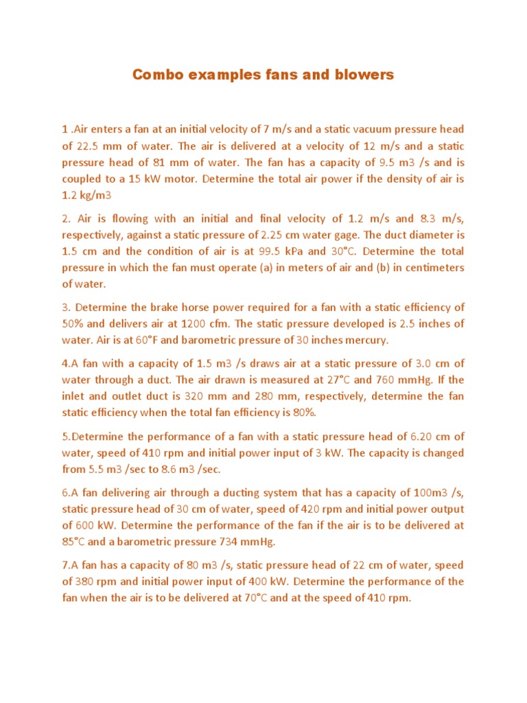 Combo 1 Examples Fans and Blowers | PDF | Technology & Engineering