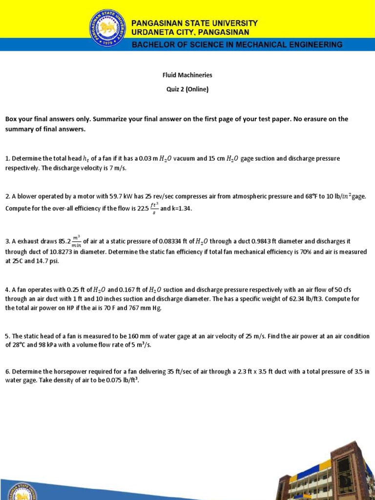 Fluid Machinery Quiz 2 Solutions | PDF
