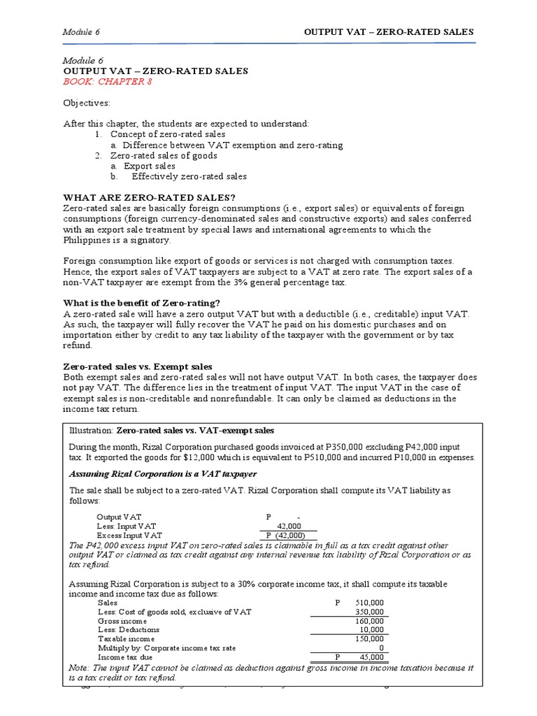 Module 6 Chapter 8 Output VAT Zero Rated Sales | PDF | Value Added Tax | Taxes