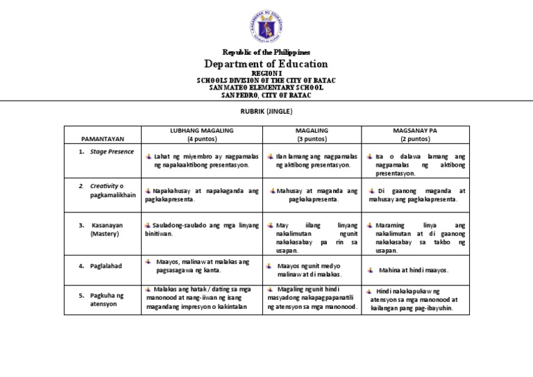 Rubrik Pag-Awit NG JINGLE | PDF