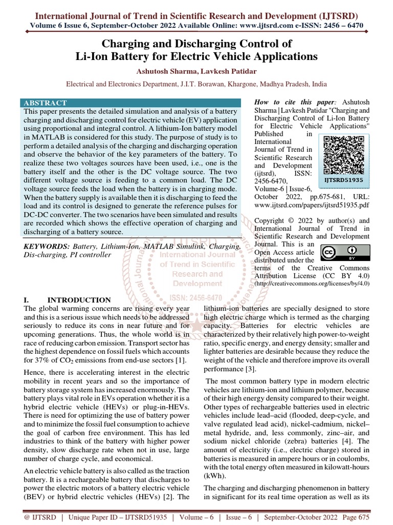 Charging and Discharging Control of Li Ion Battery For Electric Vehicle Applications | Download ...