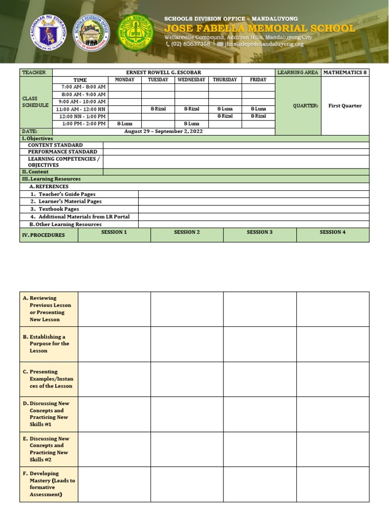 Daily Lesson Log Template | PDF | Teachers | Learning