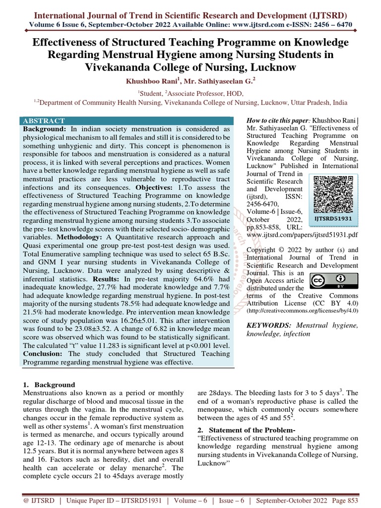 Effectiveness of Structured Teaching Programme On Knowledge Regarding ...