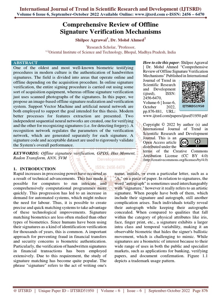 Comprehensive Review of Offline Signature Verification Mechanisms | Download Free PDF ...