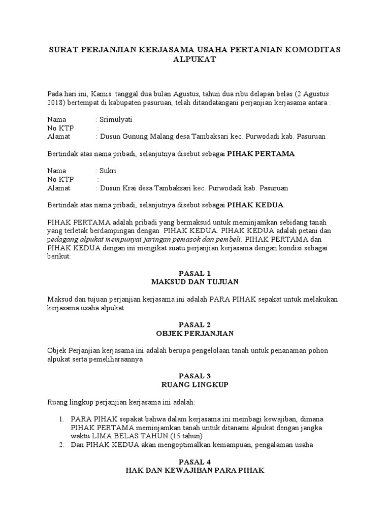 Surat Perjanjian Kerjasama | PDF