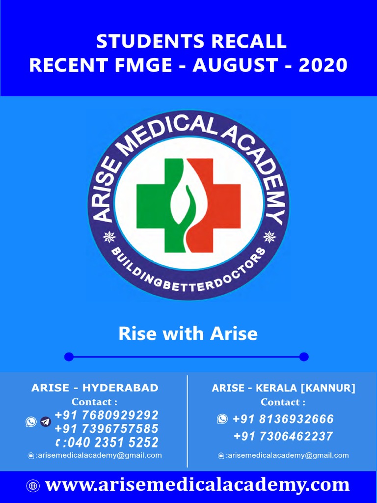 FMGE Exam Notes - Arise Medical Academy | PDF | Placenta | Human Eye