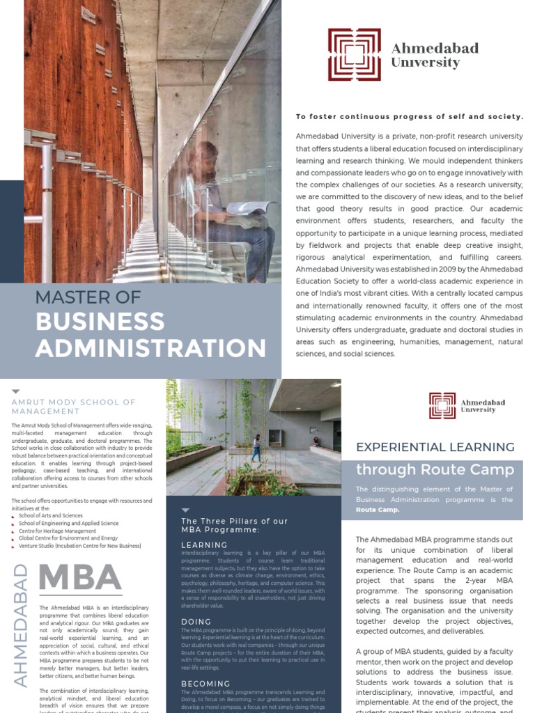 Mba 2021 I Brochure I Ahmedabad University | PDF | Master Of Business Administration | Science
