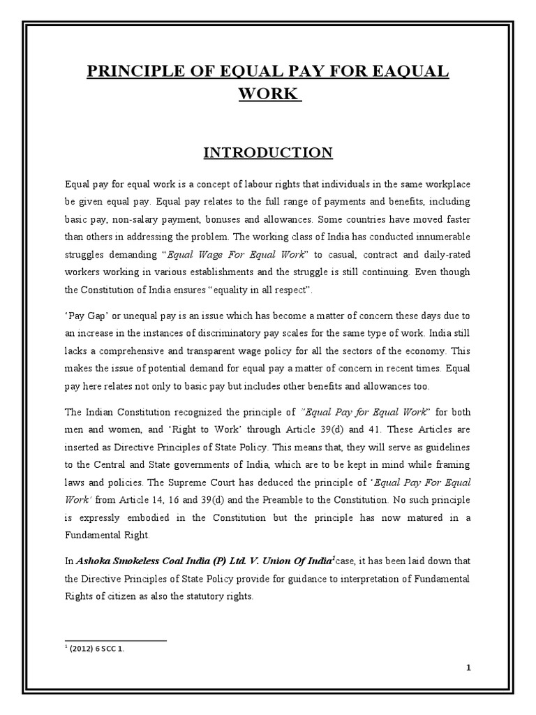 Principle of Equal Pay For Eaqual Work | PDF