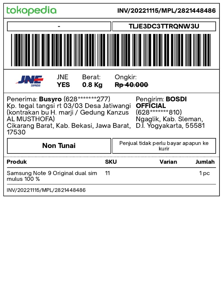 Shipping Label - Tokopedia | PDF