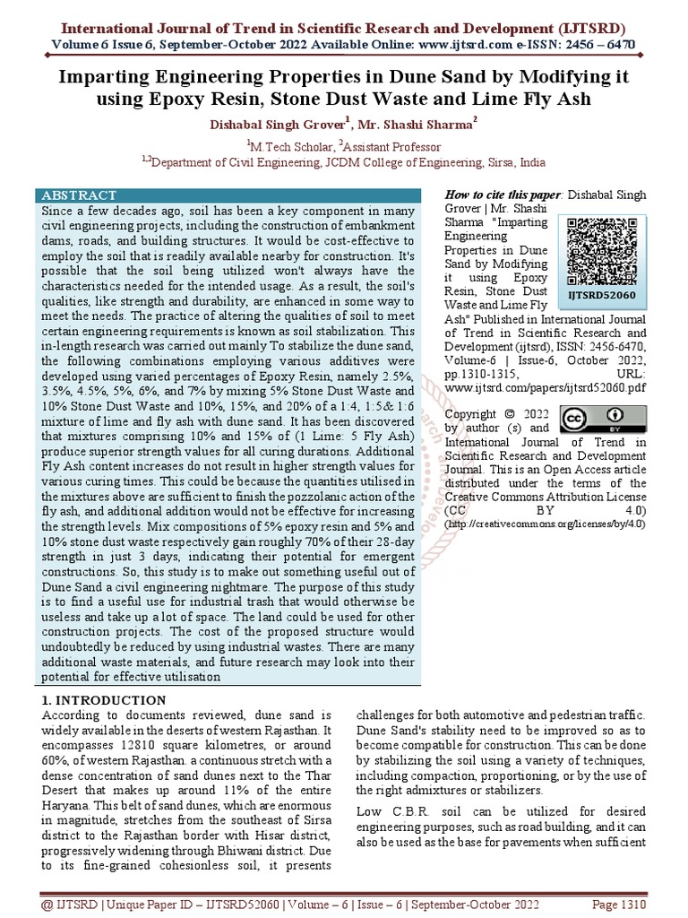 Imparting Engineering Properties in Dune Sand by Modifying It Using ...