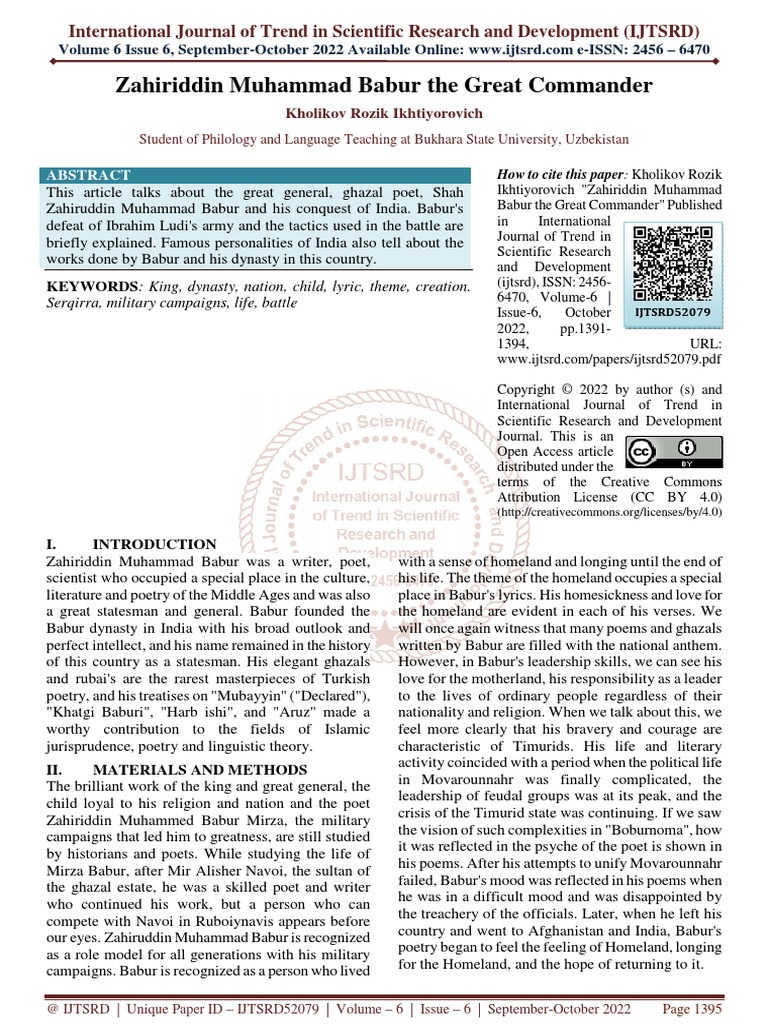 Zahiriddin Muhammad Babur The Great Commander | PDF | Poetry