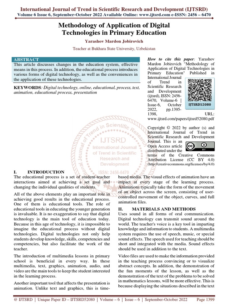 Methodology of Application of Digital Technologies in Primary Education | PDF | Teaching Method ...