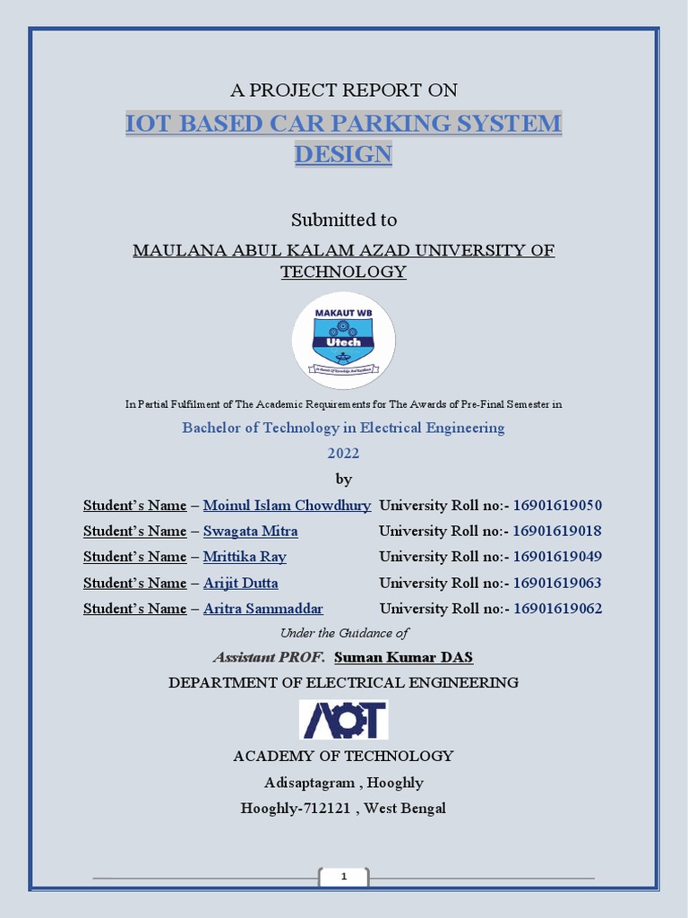 A Project Report On Iot Based Car Parking System Design | PDF