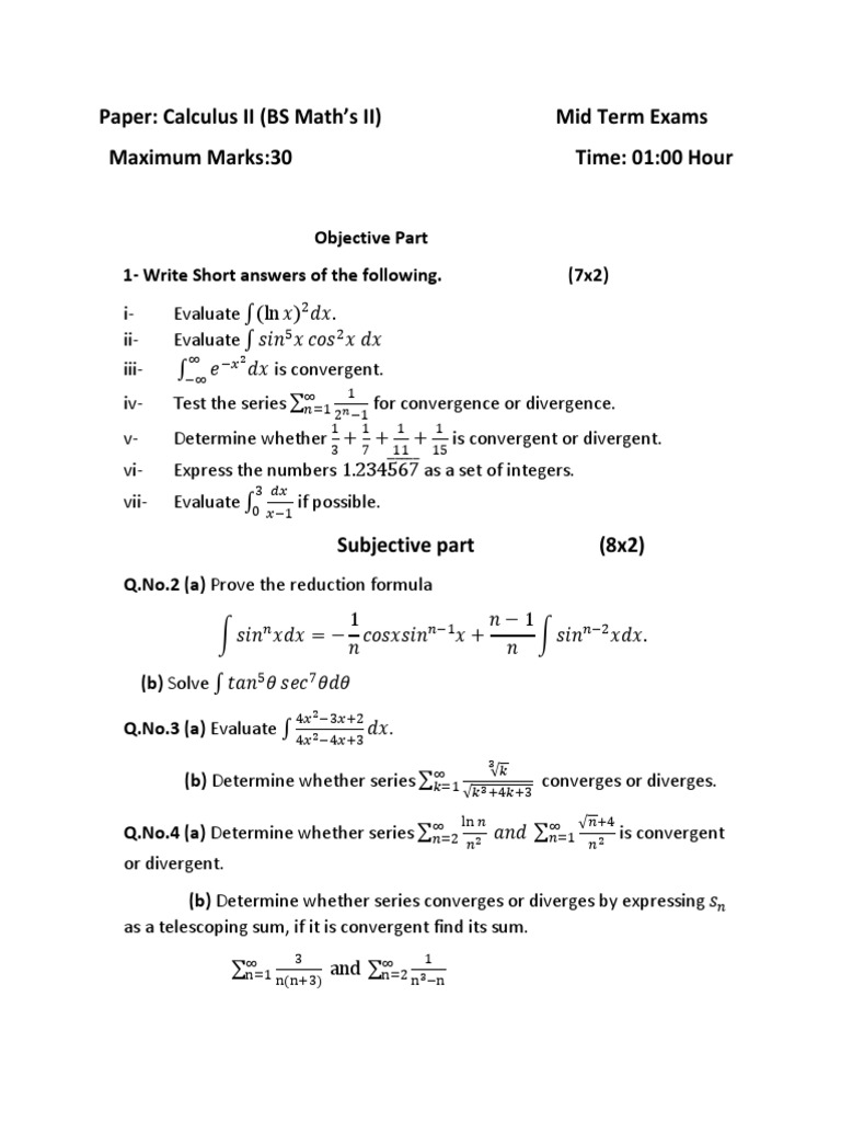 Calculus Mid Pdf Mathematics Mathematical Analysis