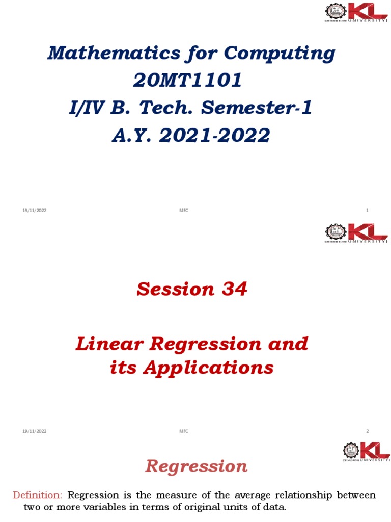 CO 4 Session 34 Linear Regression and Its Applications | PDF | Regression Analysis | Linear ...