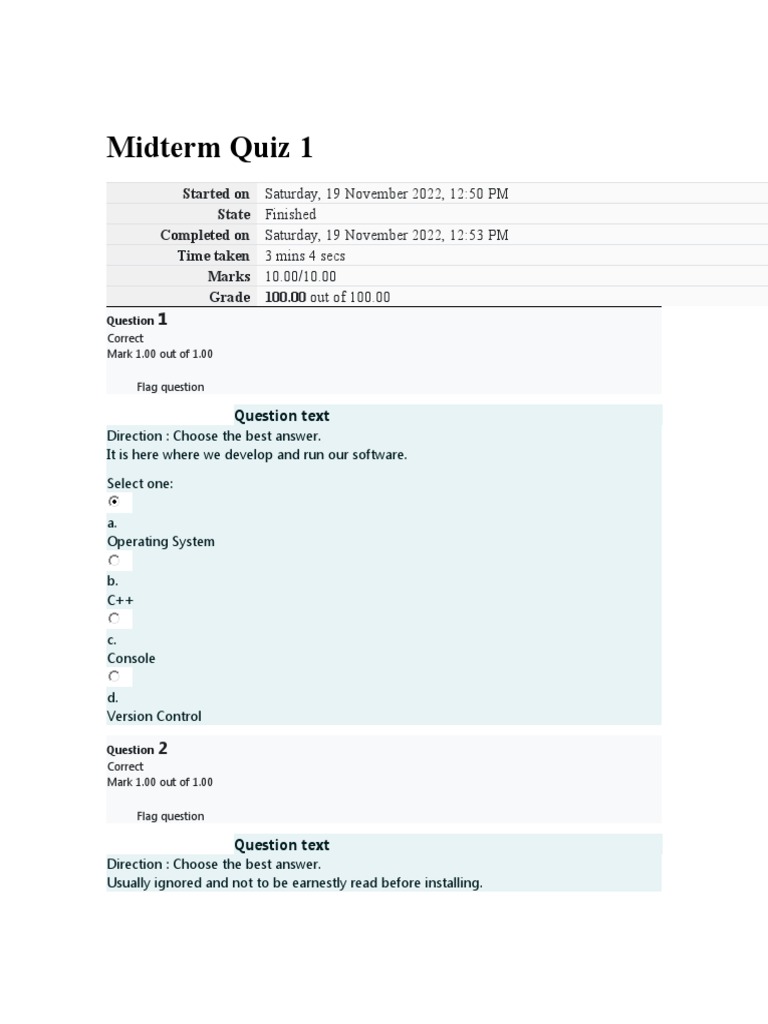 Midterm Quiz 1 and Midterm Quiz 1 Computer Programming 1 | PDF