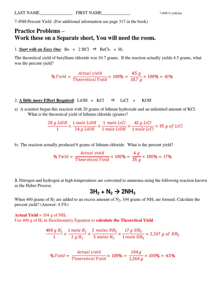7.4NH Percent Yield Sol | PDF