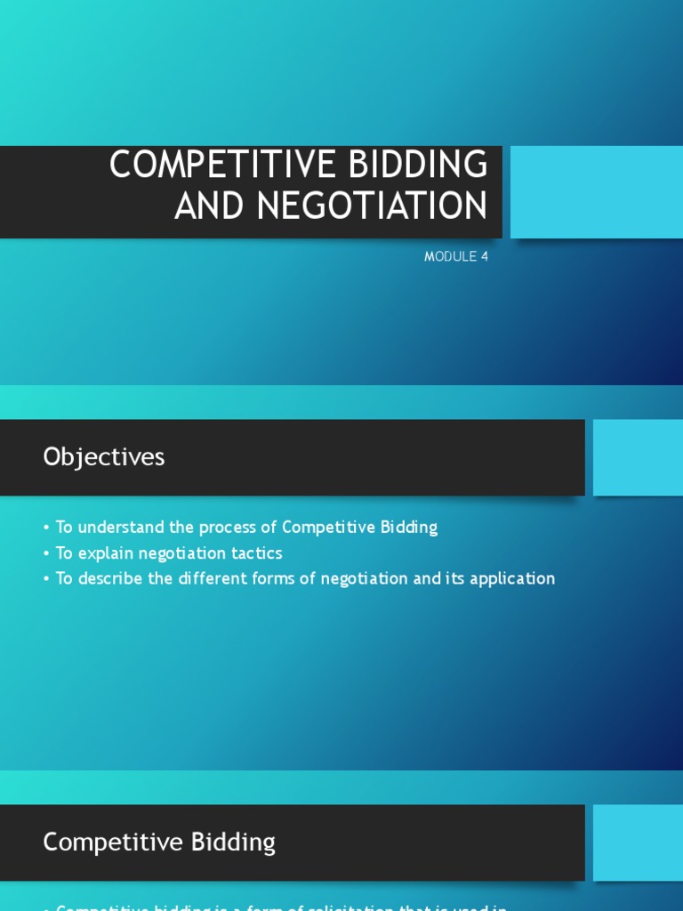 Module 4 - COMPETITIVE BIDDING AND NEGOTIATION | PDF | Negotiation ...