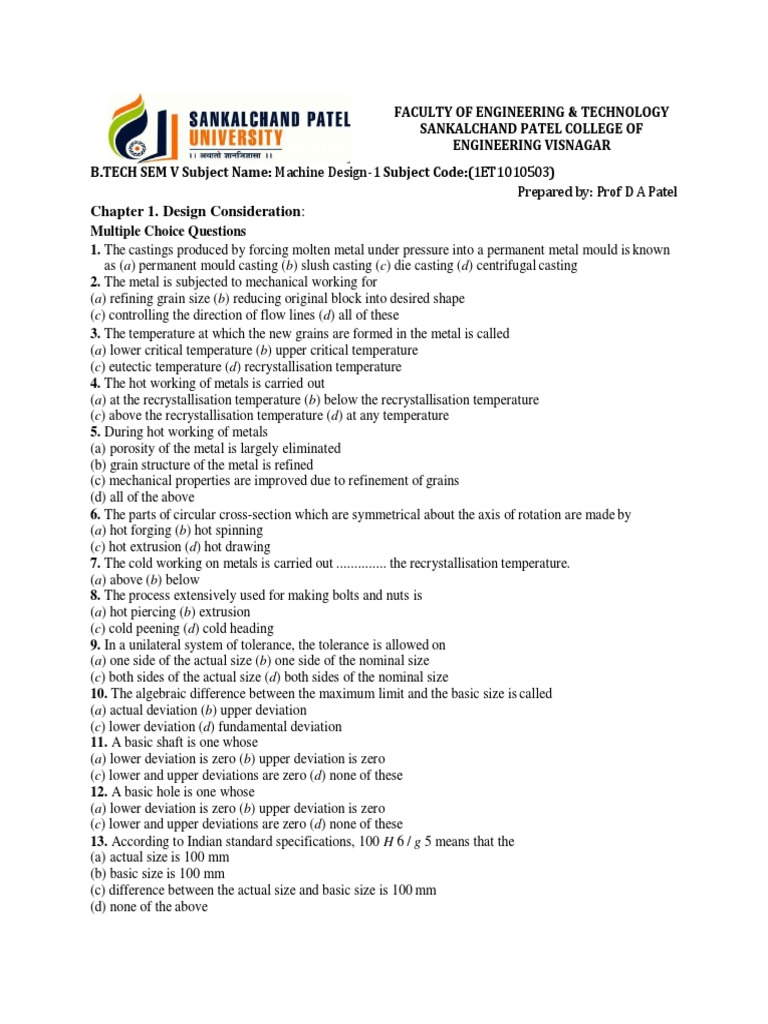 Machine Design-1 MCQs and Short Questions | PDF | Belt (Mechanical ...